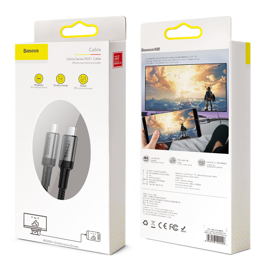 Baseus Cafule 100W USB-PD Type-C 3.1 Cable for MacBook Pro (Gold)